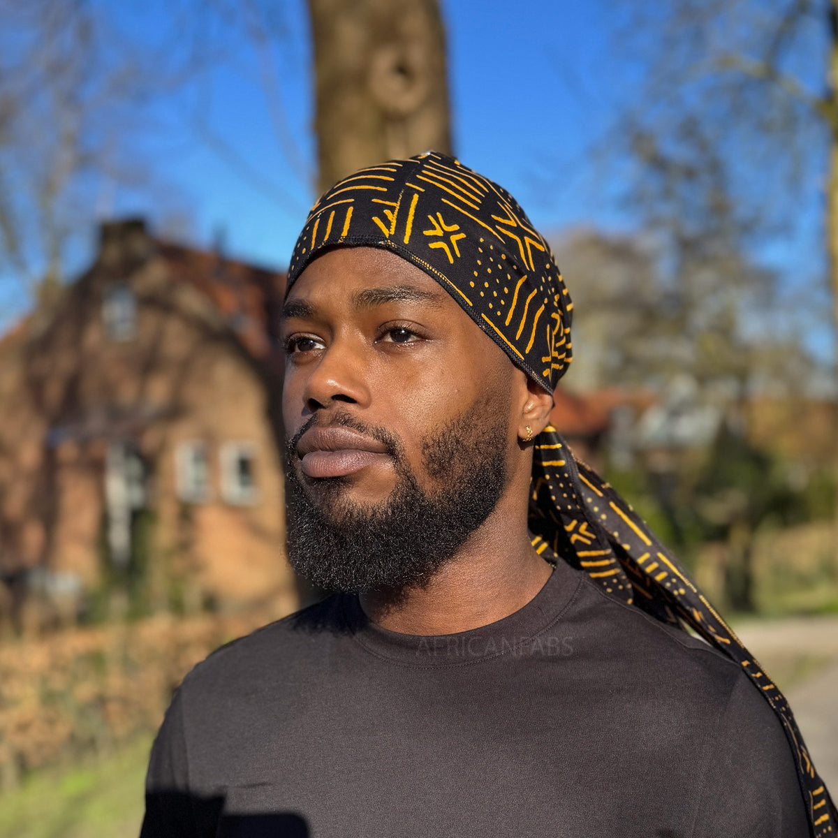 Durag / Du-rag / Do-rag / Bandana - Unisex - Black / Yellow Bogolan ...