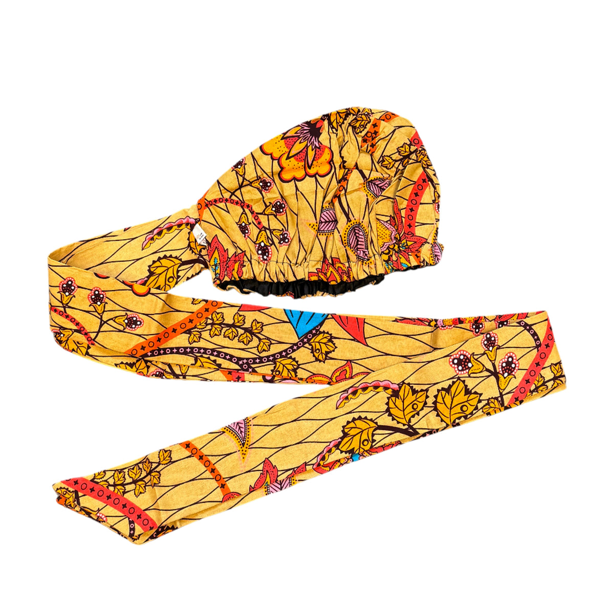 Easy headwrap - Satin lined hair bonnet - Beige & Orange Botanical Flo ...