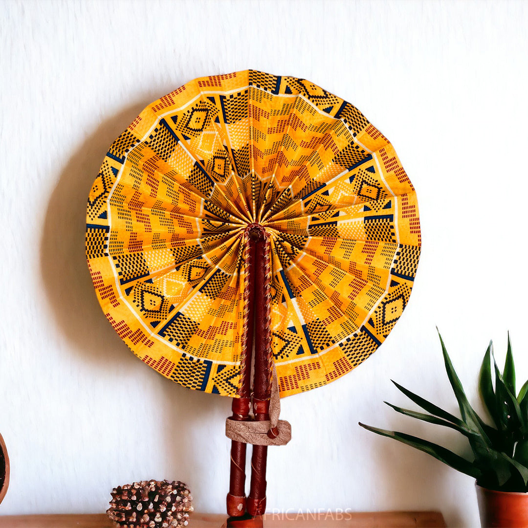 African Hand fan - Ankara print Hand fan - Katakyie - Yellow kente ...