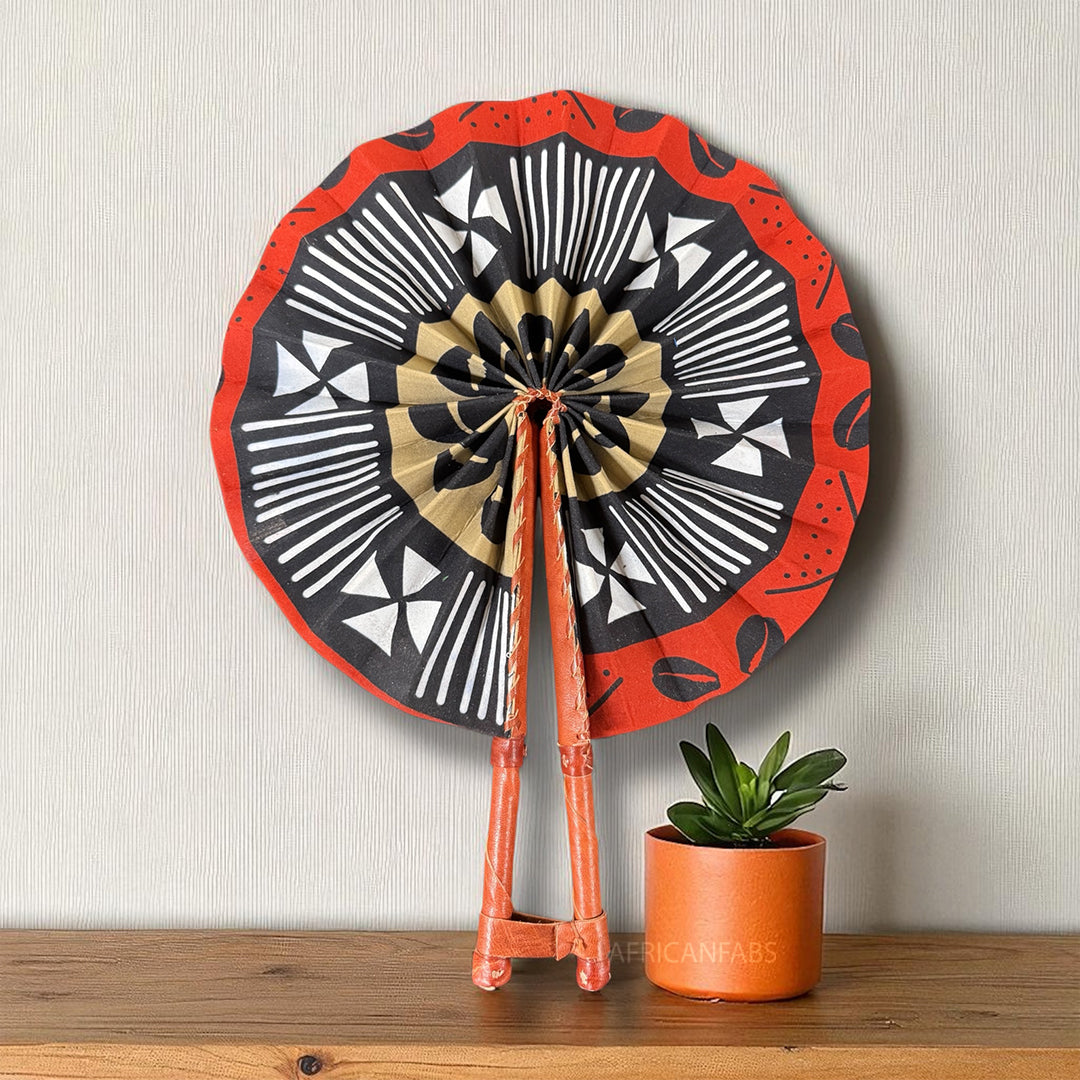 African Hand fan - Ankara print Hand fan - Osei - Yellow kente ...