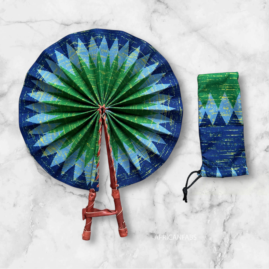 African Hand fan - Ankara print Hand fan - Sunday - Blue – AfricanFabs