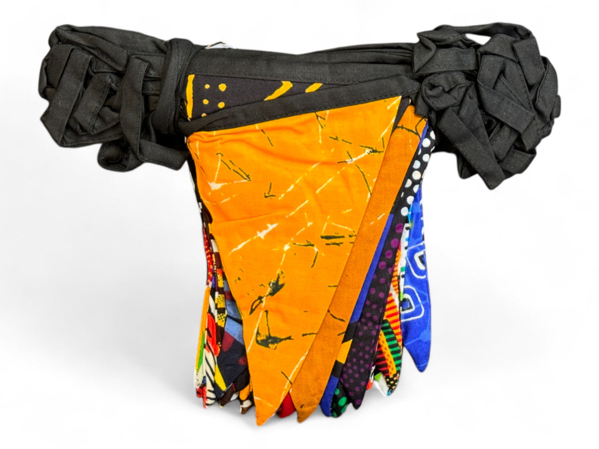 African print Bunting Flags / Fabric Garlands - Black ribbon - 10 mete ...