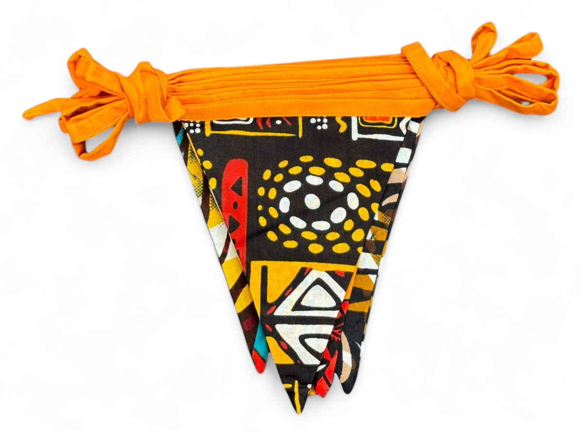 African print Bunting Flags / Fabric Garlands - Orange ribbon - 5 mete ...