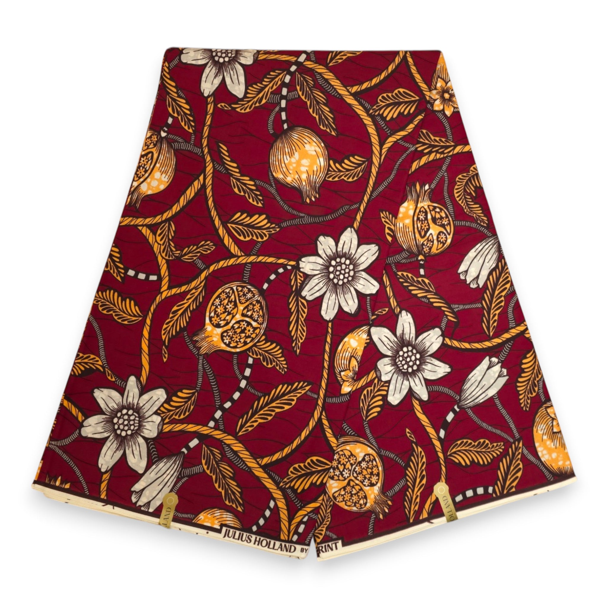 African Wax print fabric - Burgundy Mustard Pomegranate Garden - 100% ...
