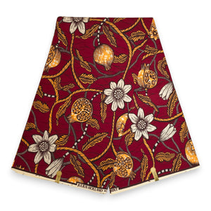 African Wax print fabric - Burgundy Mustard Pomegranate Garden - 100% ...