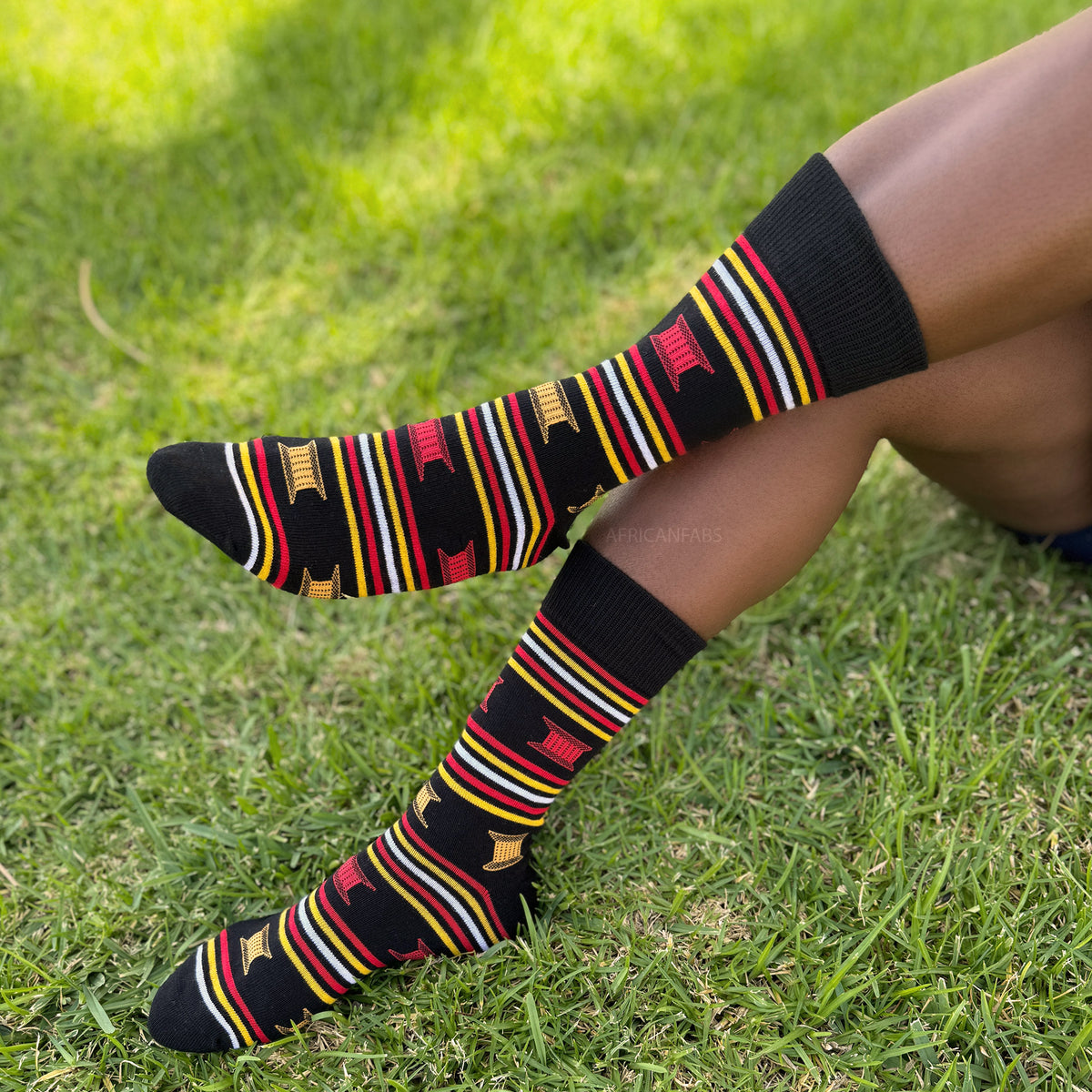 African socks / Afro socks / African print socks - Black Red Yellow Ke ...