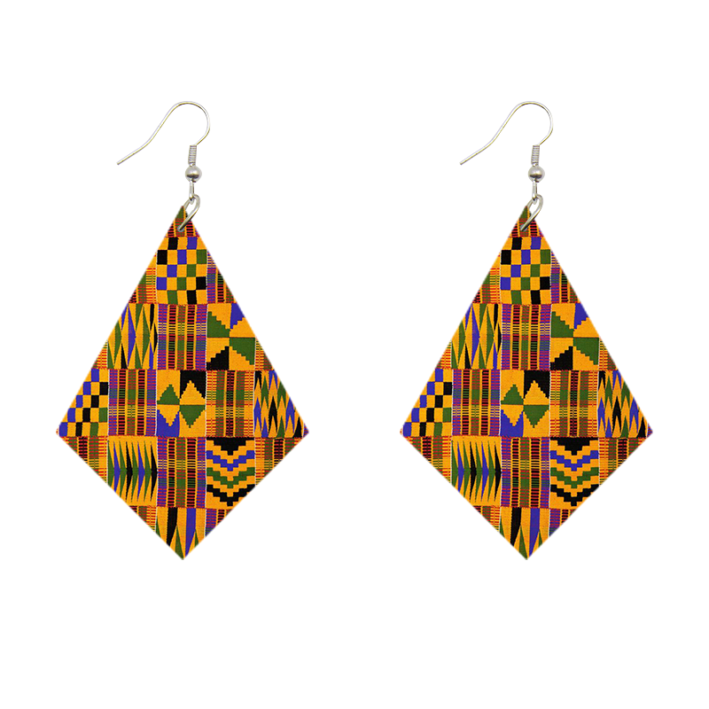 African Print Earrings | Rhombus shaped - Kente – AfricanFabs