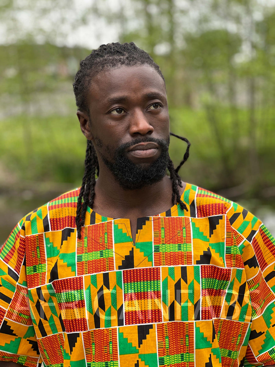 Orange Kente Dashiki Shirt / Dashiki Dress - African print top - Unise ...