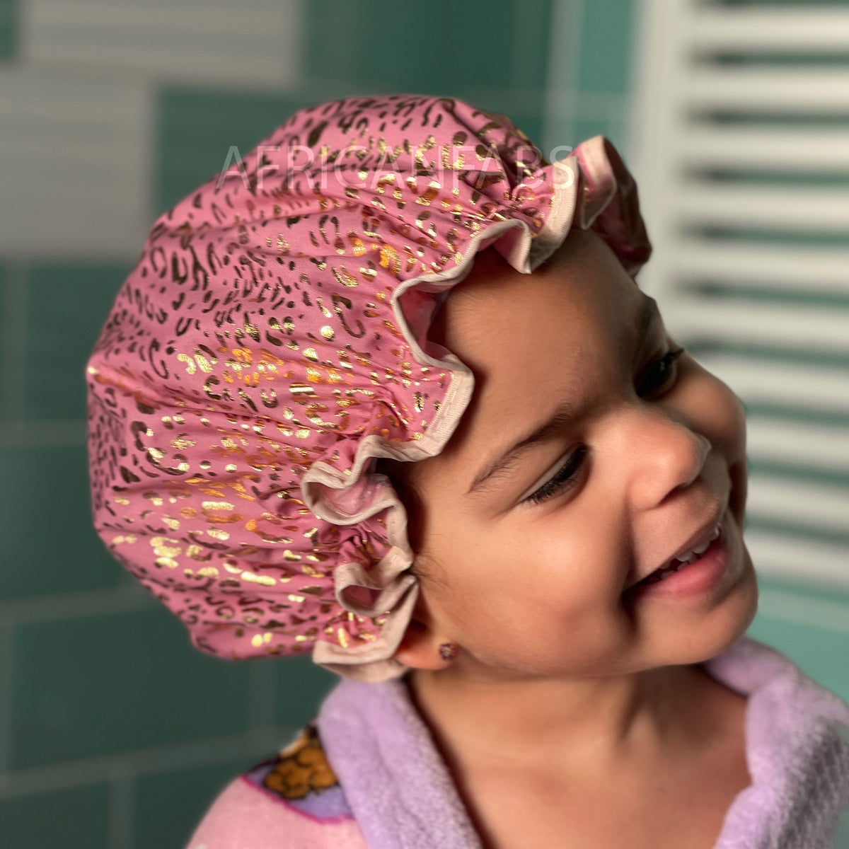 Kids shower cap / Shower cap for children / Pink - Gold Leopard ...